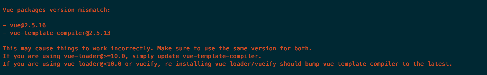 Vue packages version mismatch error fix - Anansewaa